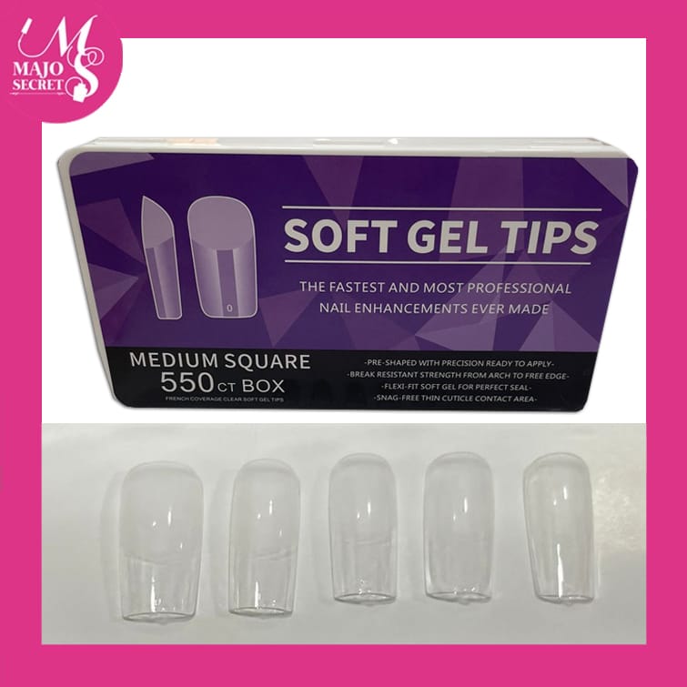 Tips Soft Gel Medium Square 550unid box – Majo Secret